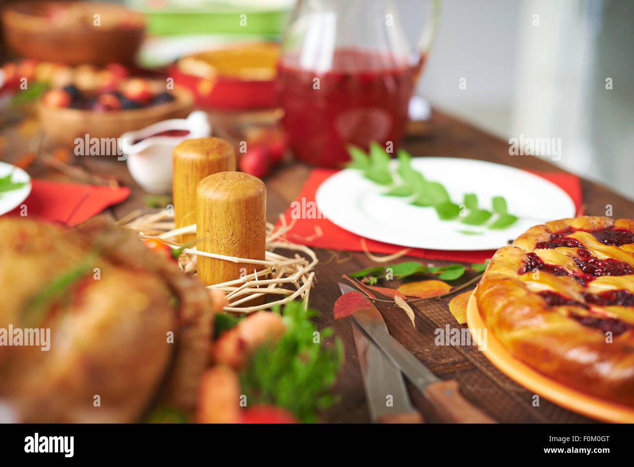 Rustic table with different viands Stock Photo - Alamy