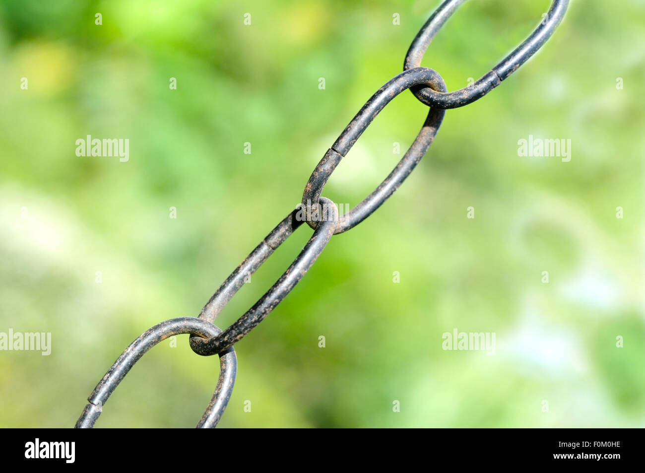 Old rusty chain over a green natural background Stock Photo - Alamy