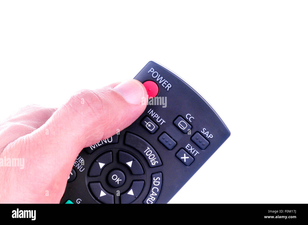 Hand holding a TV control isolated on a white background Stock Photo ...