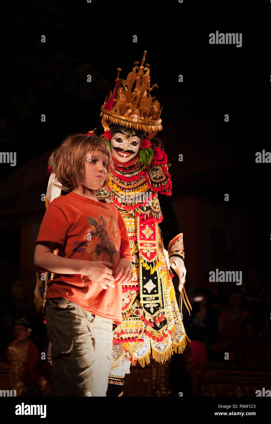 Jauk dance performance, scared boy, dancer, Ubud Palace, Bali Stock ...