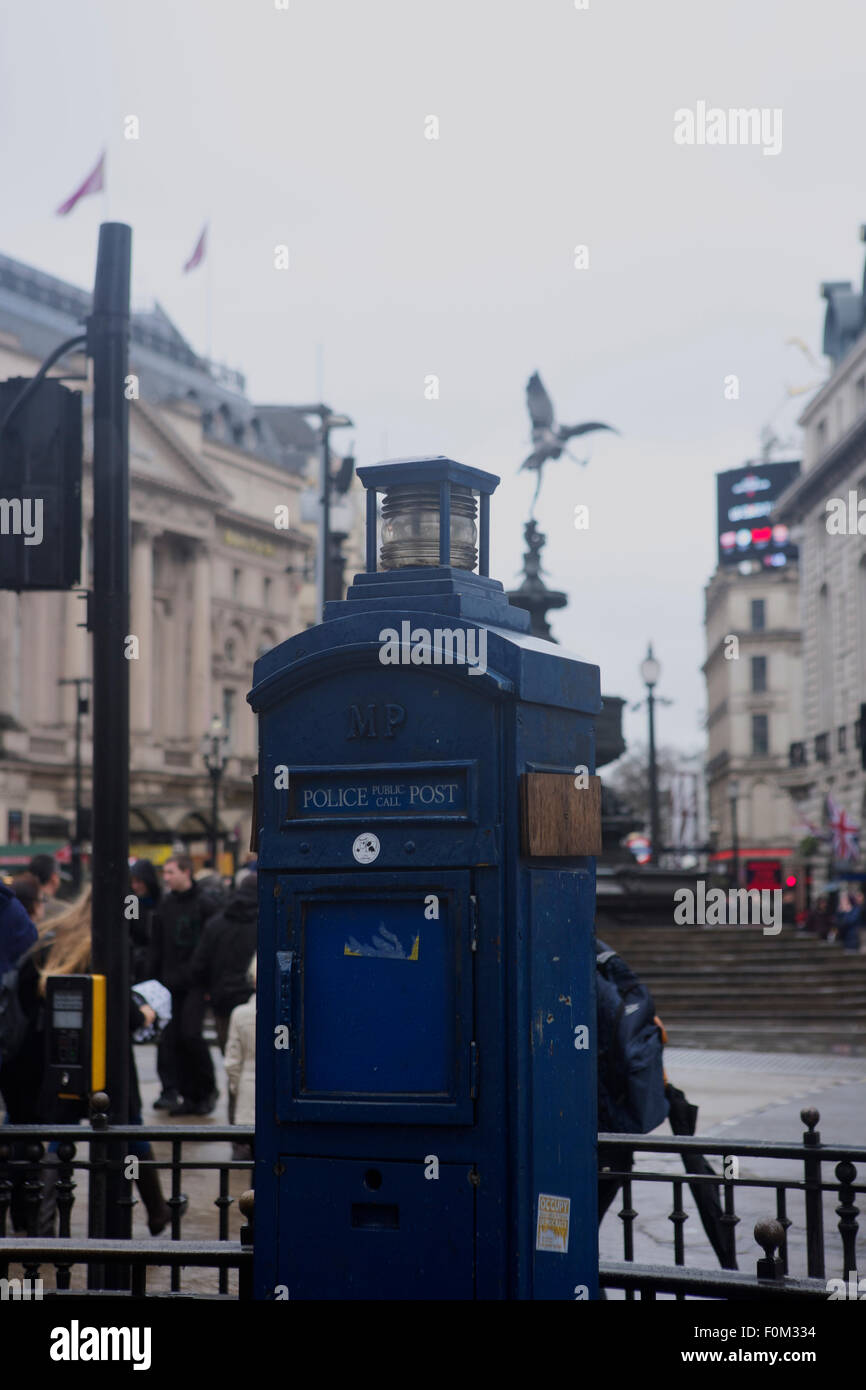 Police public call post in Piccadilly Circus, London Stock Photo - Alamy