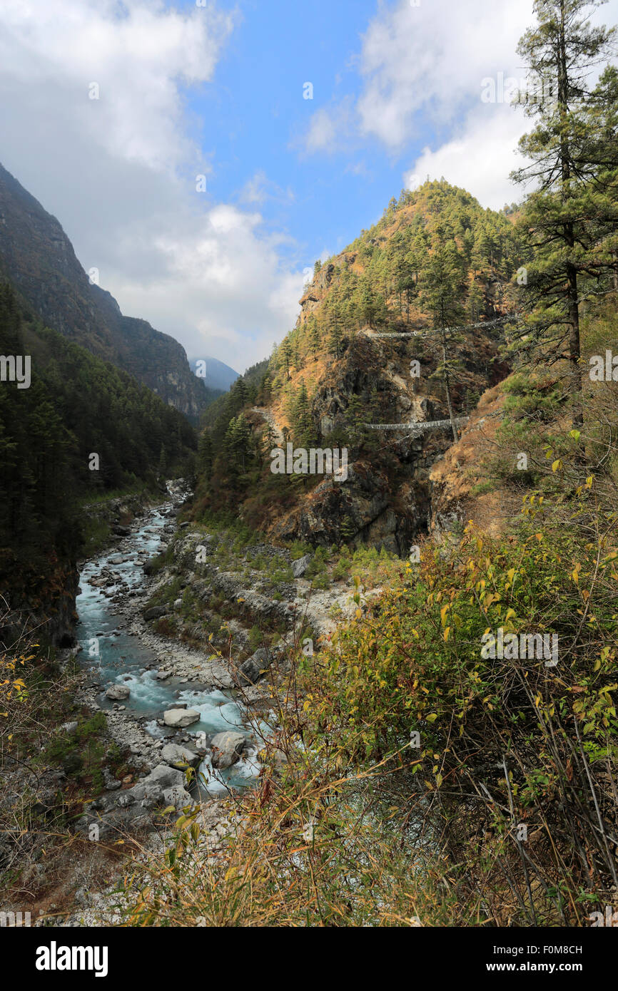 The Dudh Koshi river valley around Monjo village, Everest base camp ...