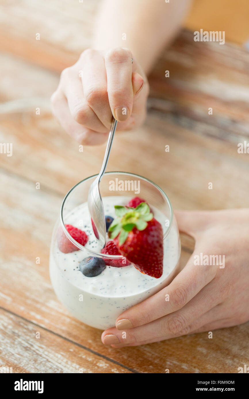 Woman yogurt fruit hi-res stock photography and images - Alamy