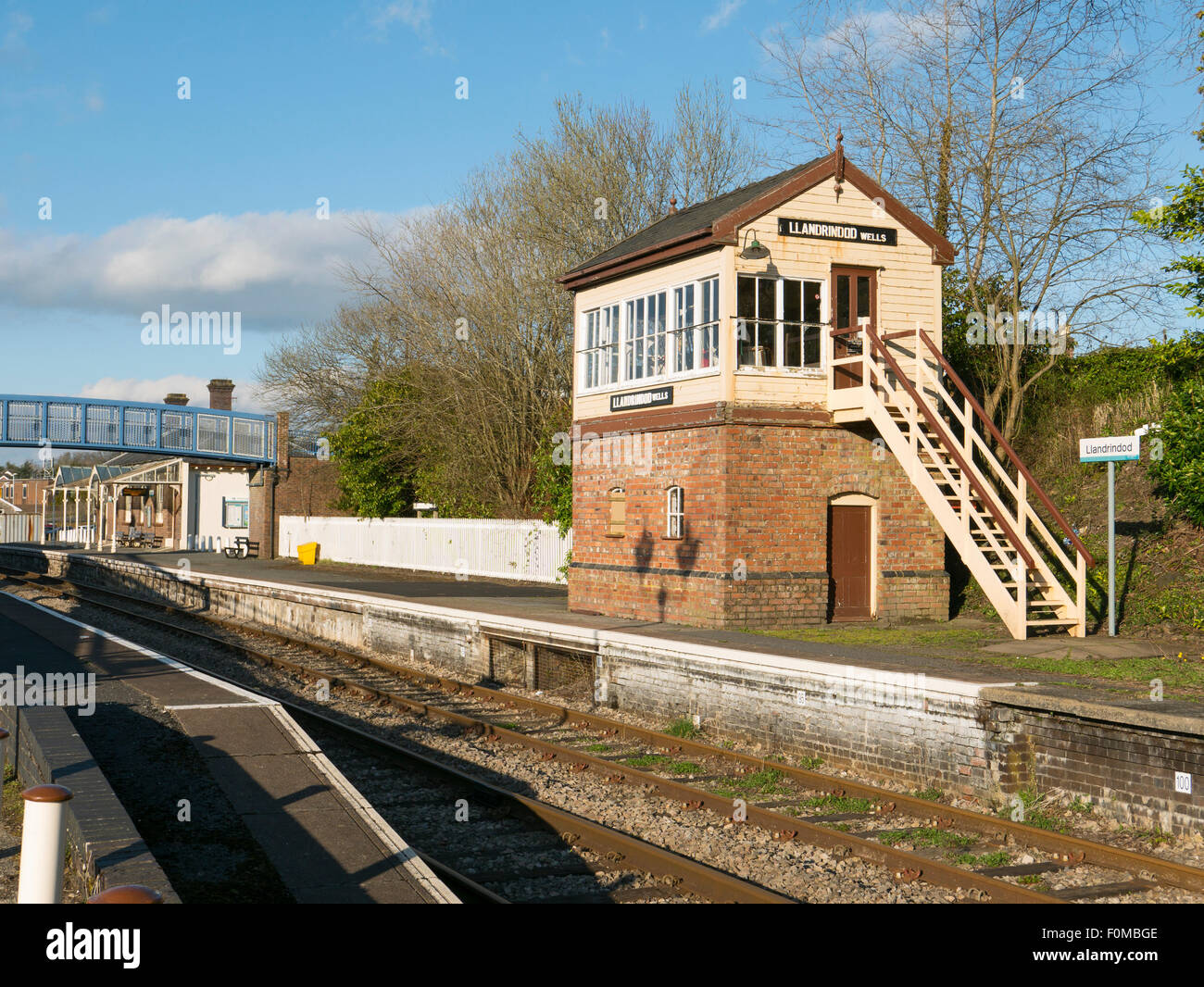 Llandrindod Wells old railway station signal box and platform, Powys ...