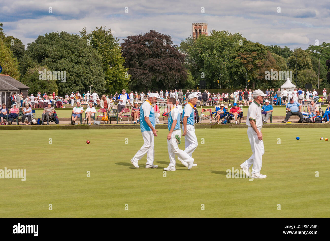 Players changing ends during a bowls match at the National ...