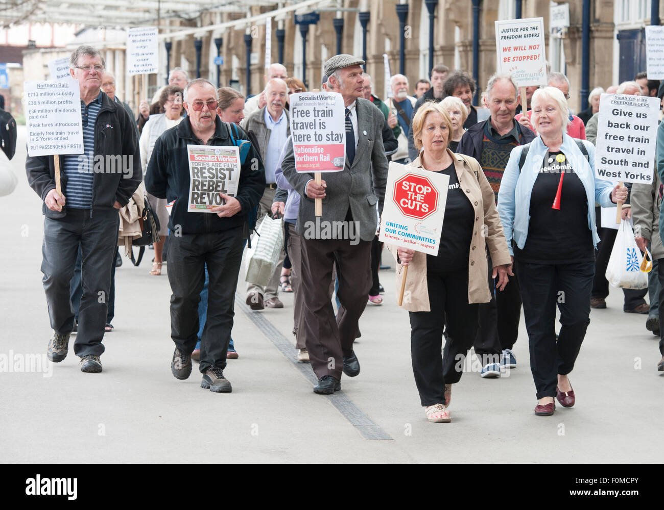 South Yorkshire Freedom Riders protest at Sheffield Station at rail ...
