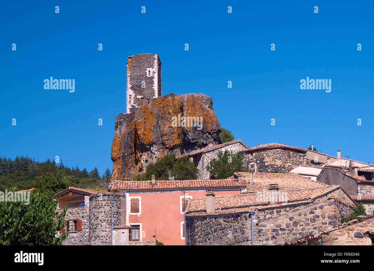 The ruins of the castle in the medieval town of Mirabel in France Stock ...