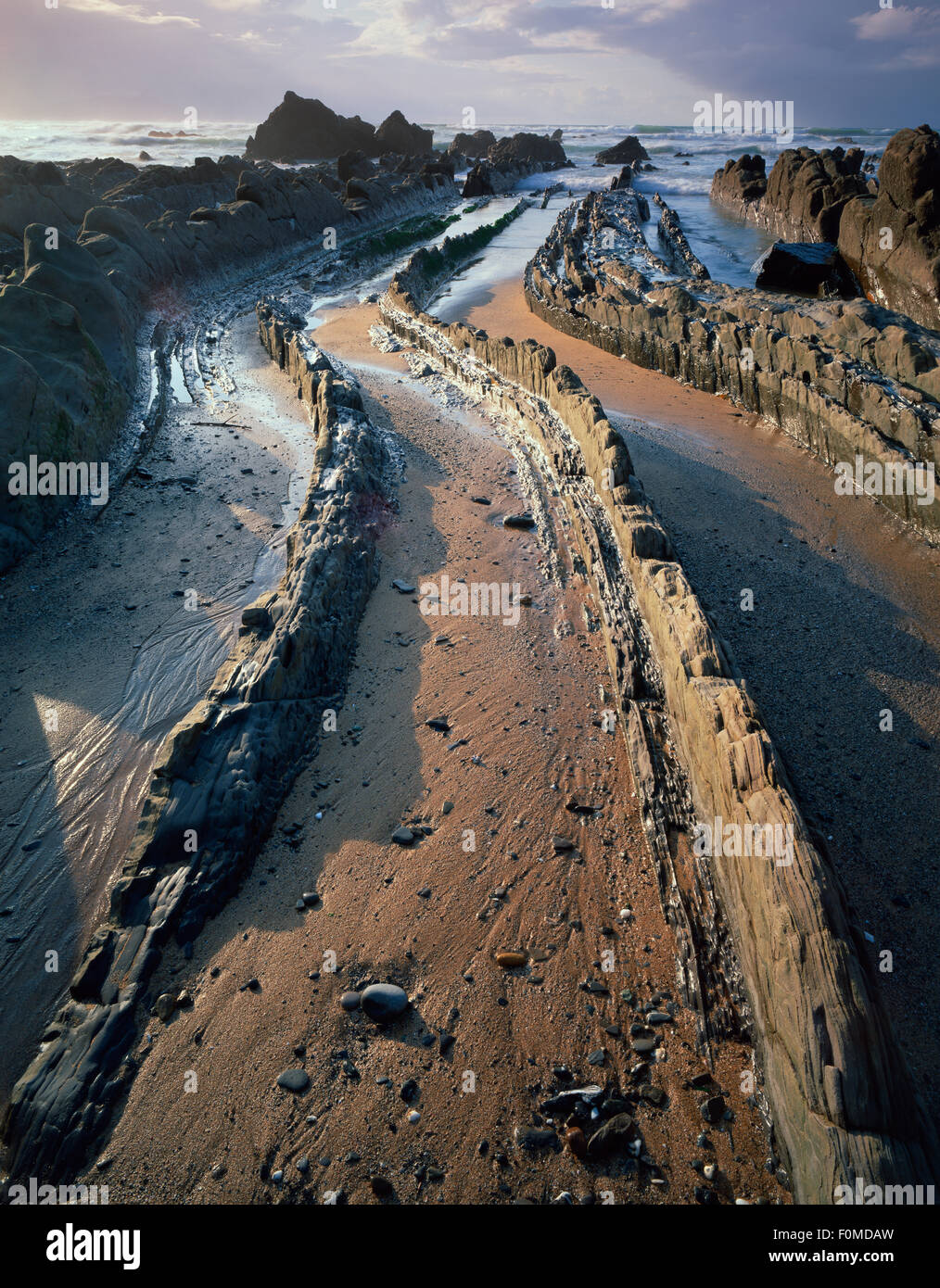 Rock formationson on coast at Barrika, Basque country, Bay of Biscay ...
