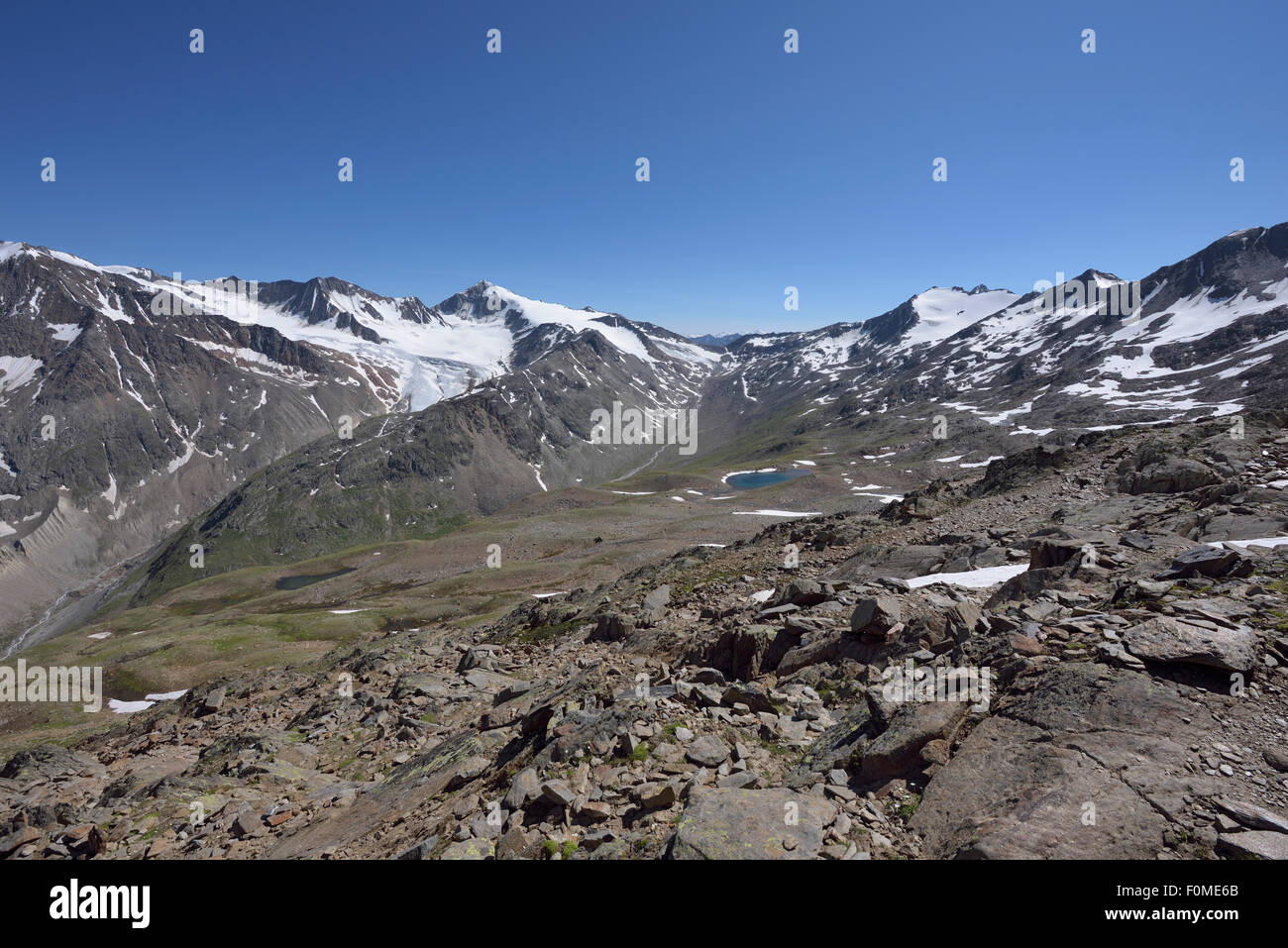 mountains, glaciers and lakes around mountain Kreuzspitze, Oetztal ...