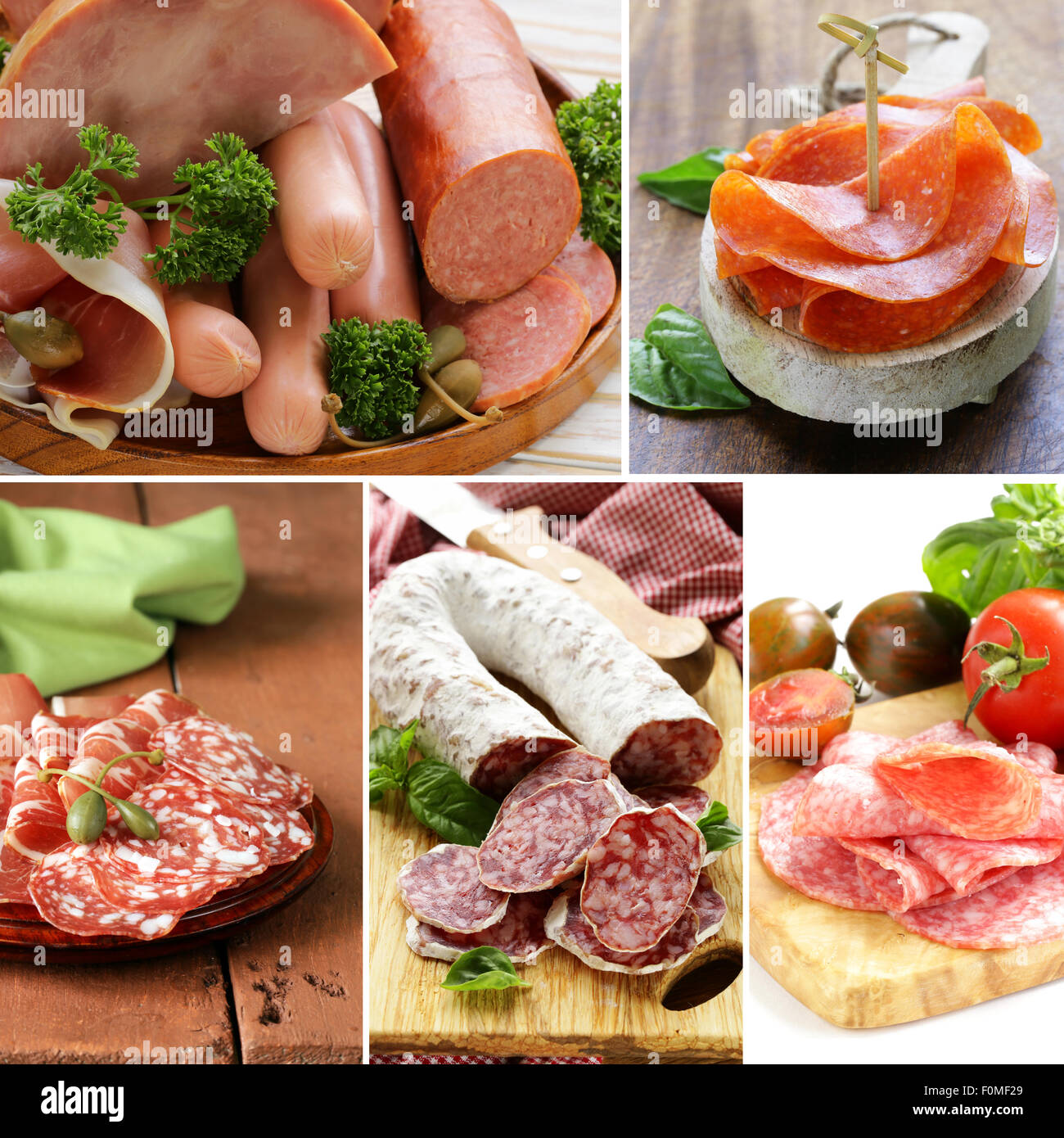Collage assortment sausage meat hi-res stock photography and images - Alamy