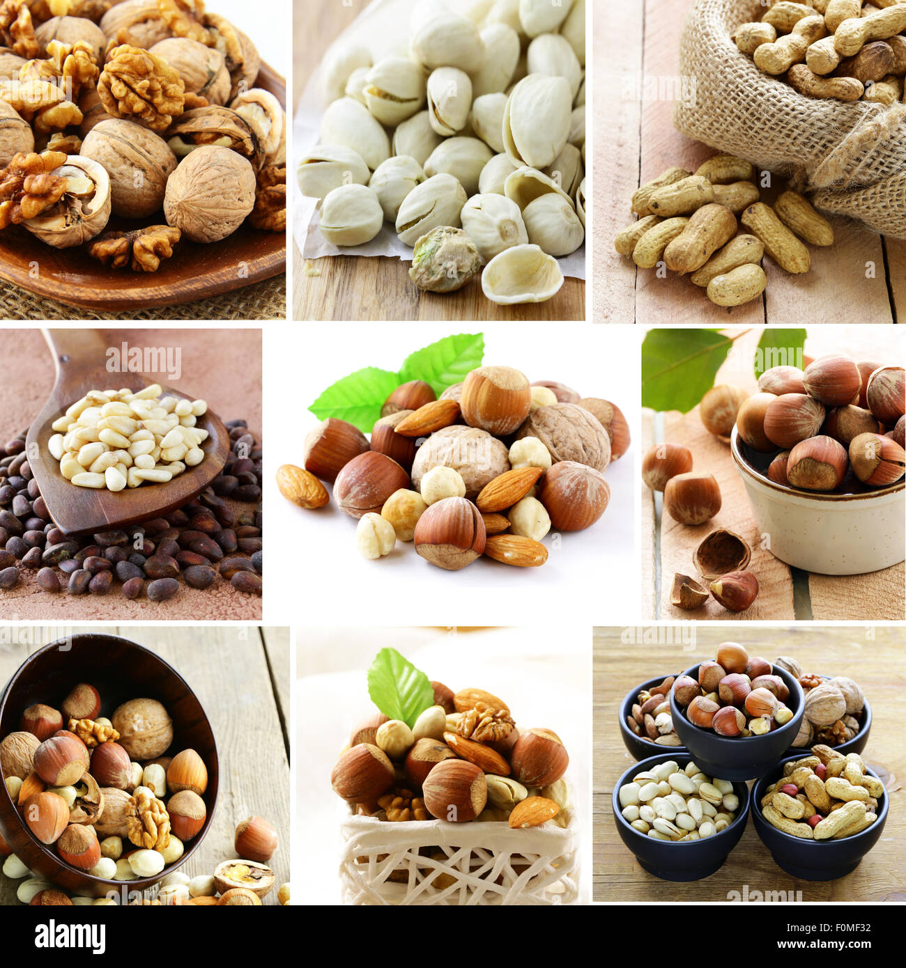 collage mix nuts (almonds, hazelnuts, walnuts, pistachios, peanuts ...