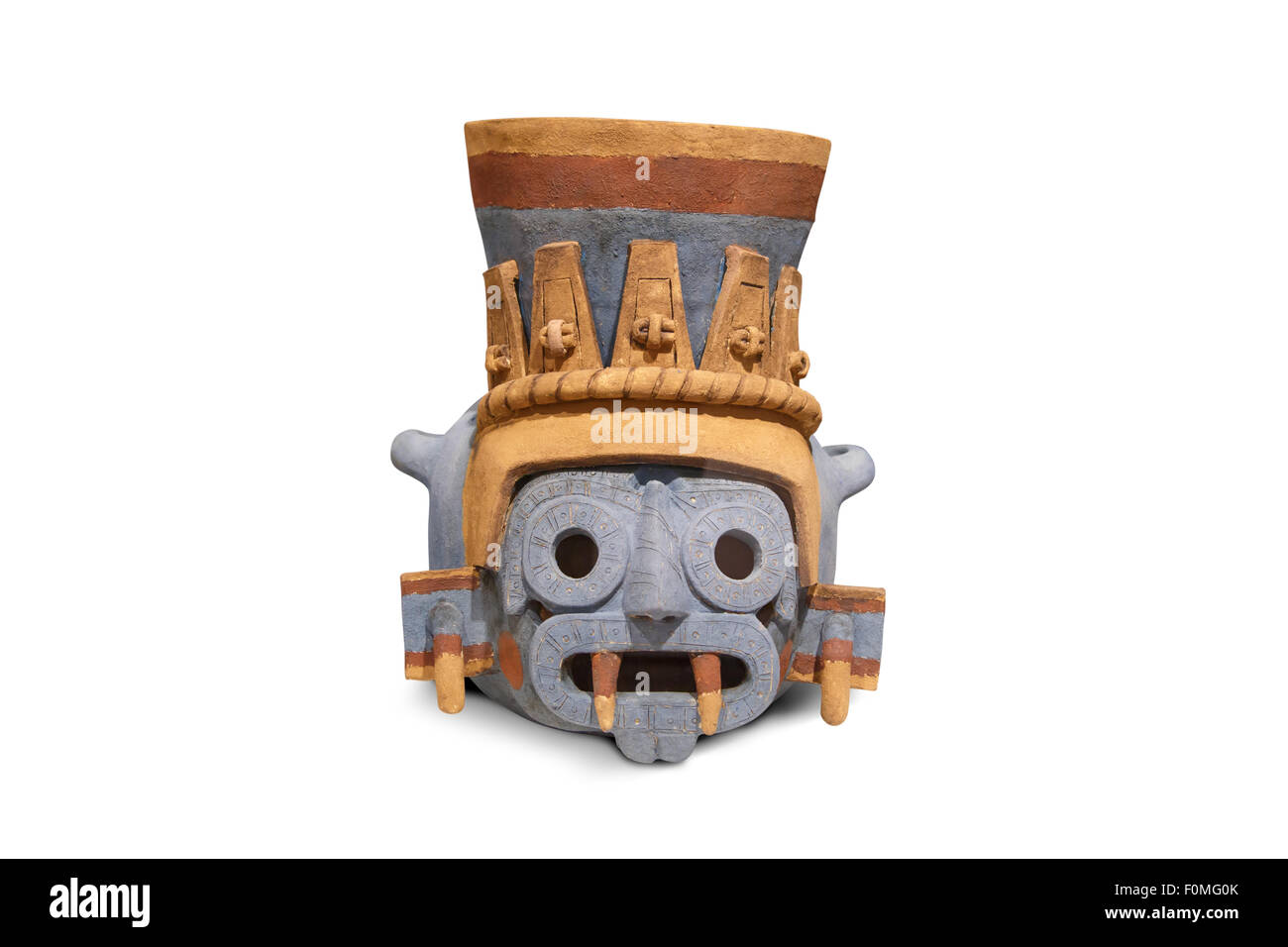 Close up front view of stone sculptures of Aztec and Maya people ...