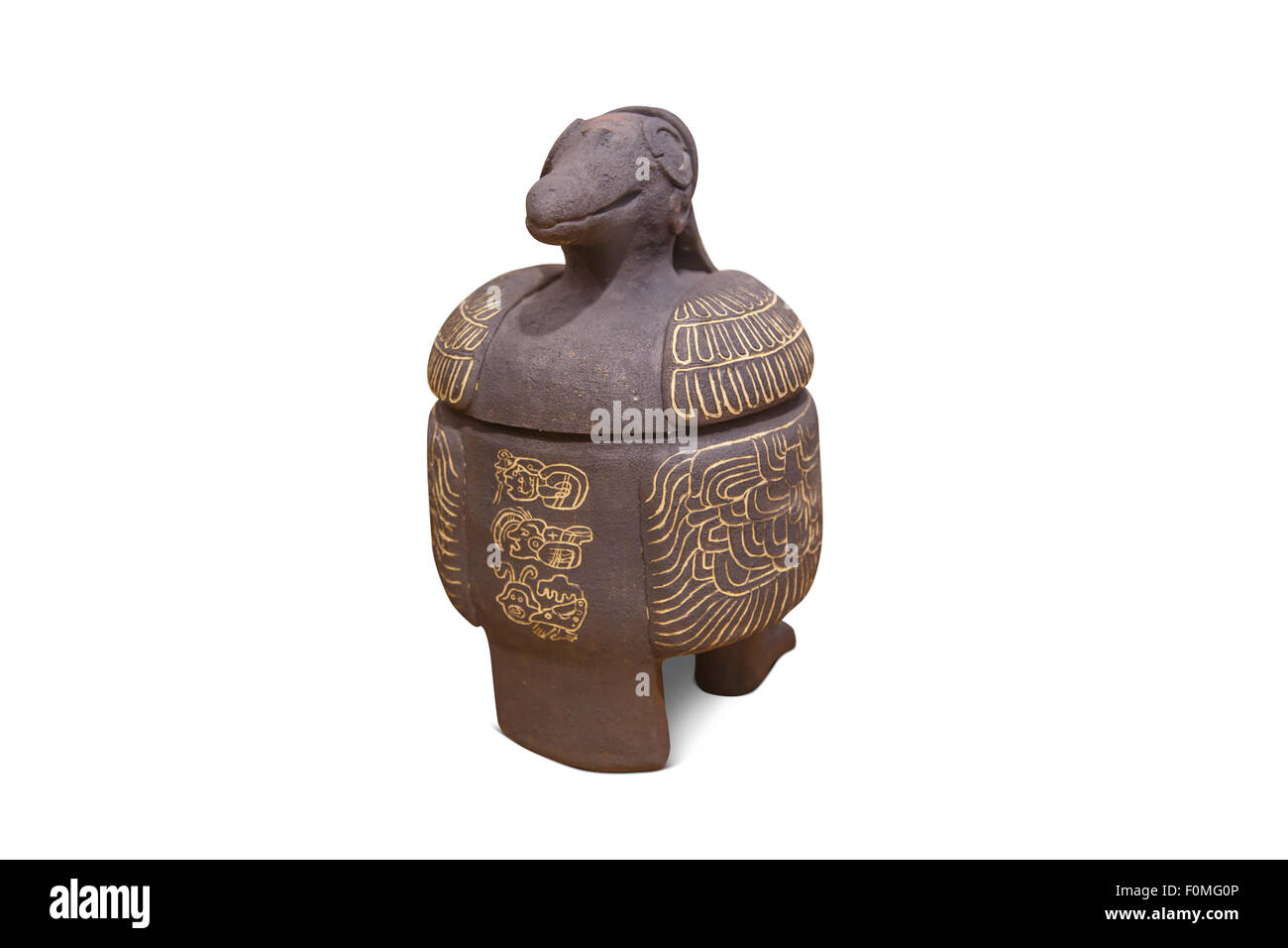 Close up front view of stone sculptures of Aztec and Maya people ...