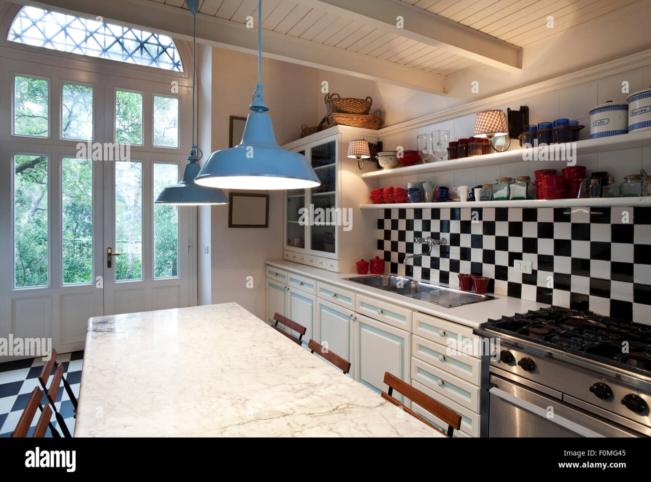 chessboard floor, kitchen interior Stock Photo - Alamy