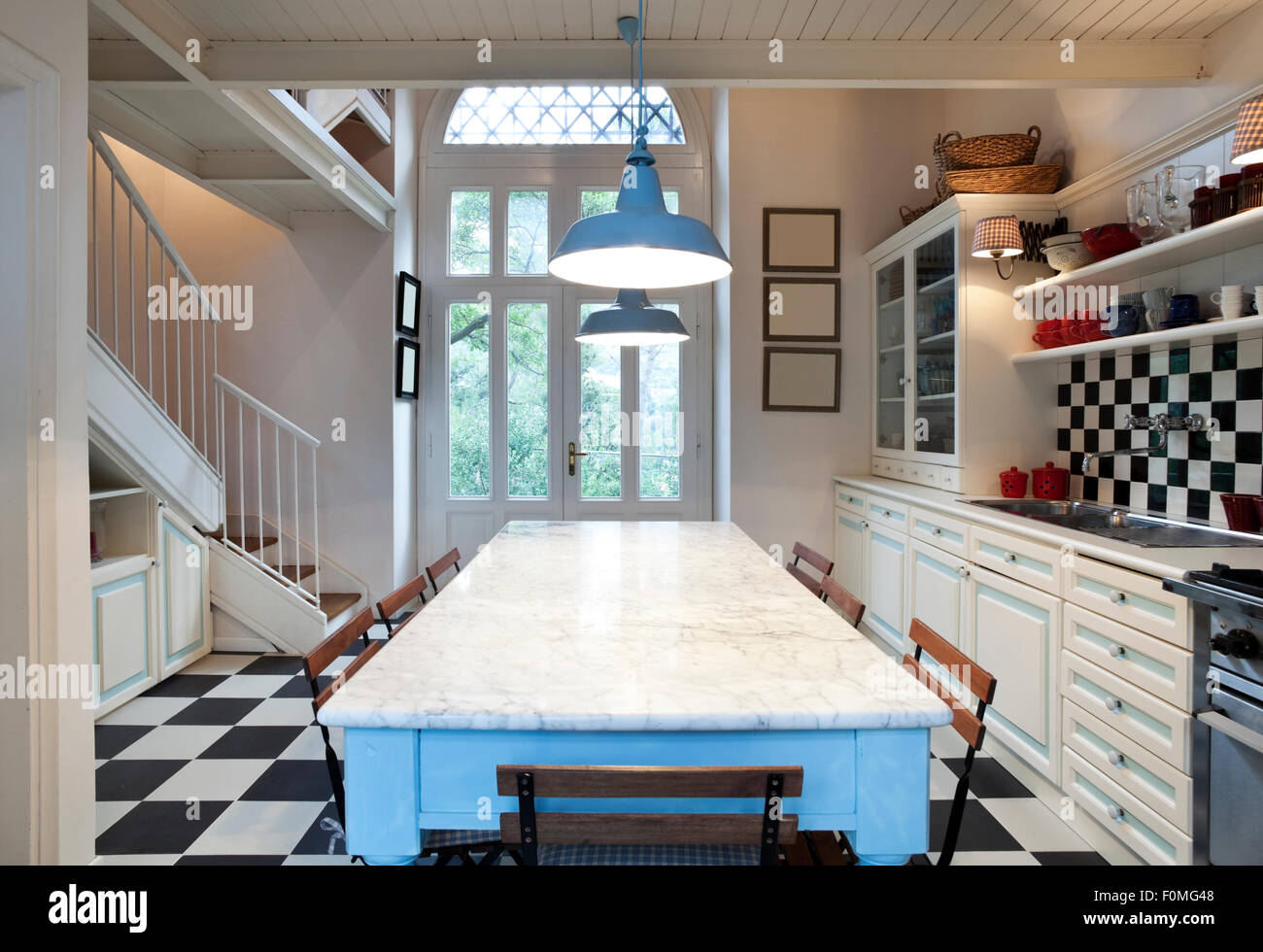 chessboard floor, kitchen interior Stock Photo - Alamy