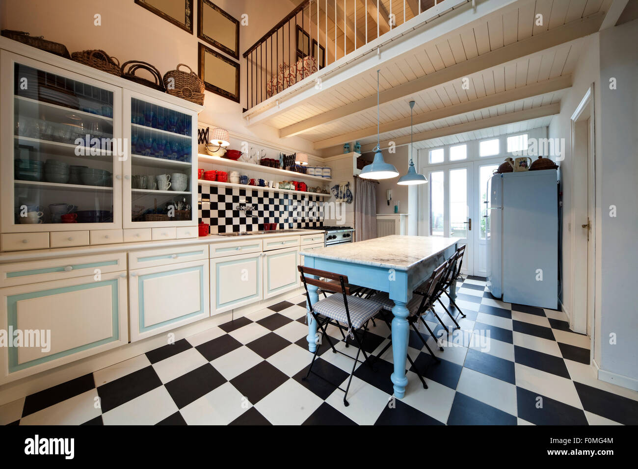 chessboard floor, kitchen interior Stock Photo - Alamy
