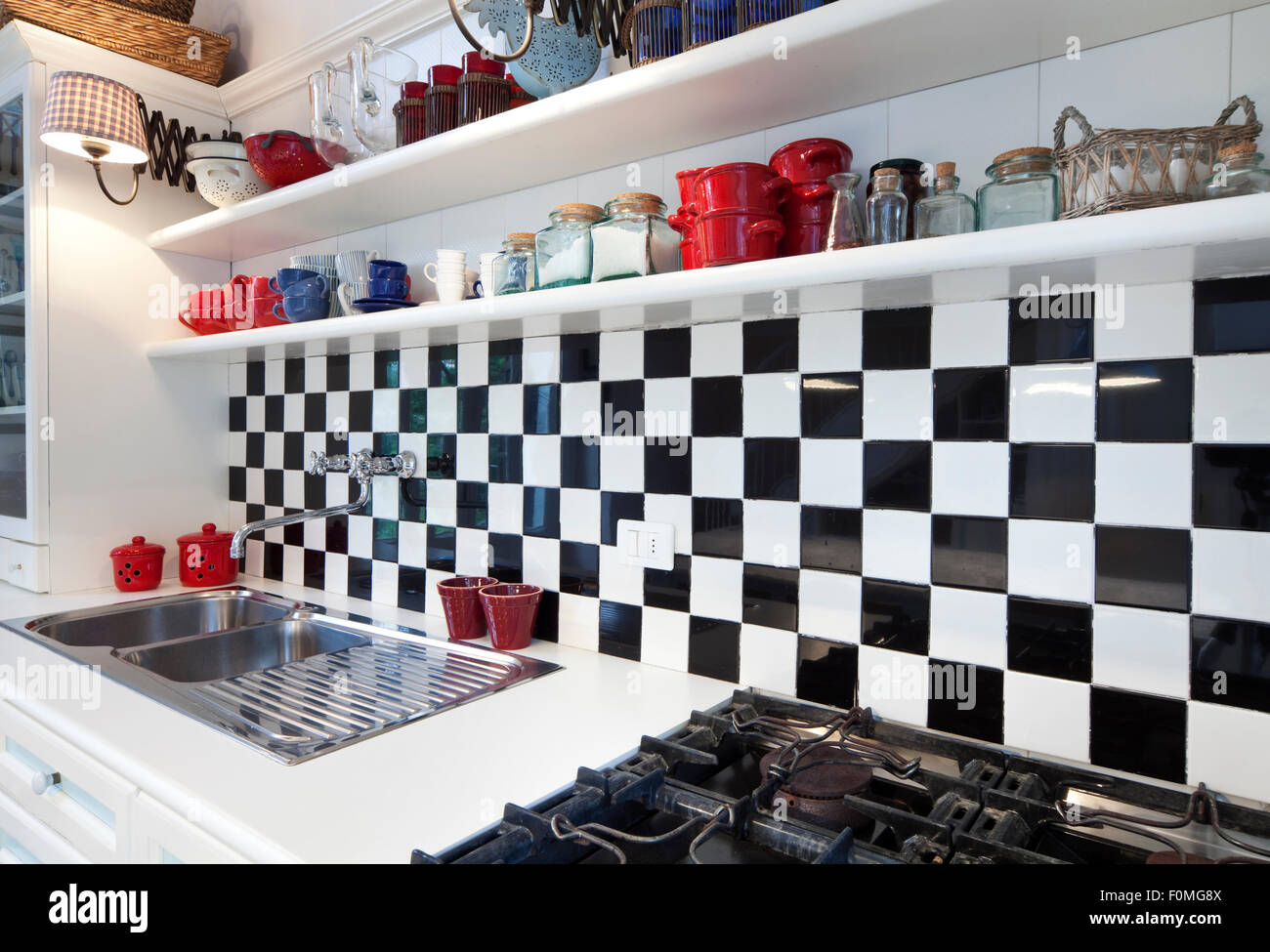 chessboard tile, kitchen interior Stock Photo - Alamy