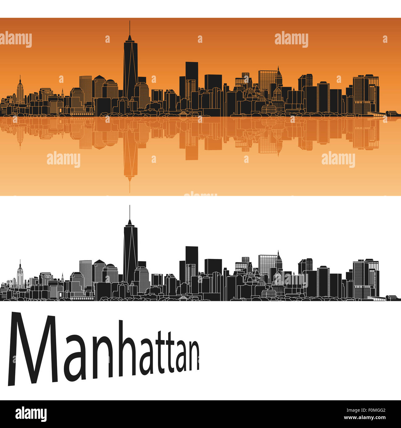 Manhattan skyline in orange background in editable vector file Stock ...