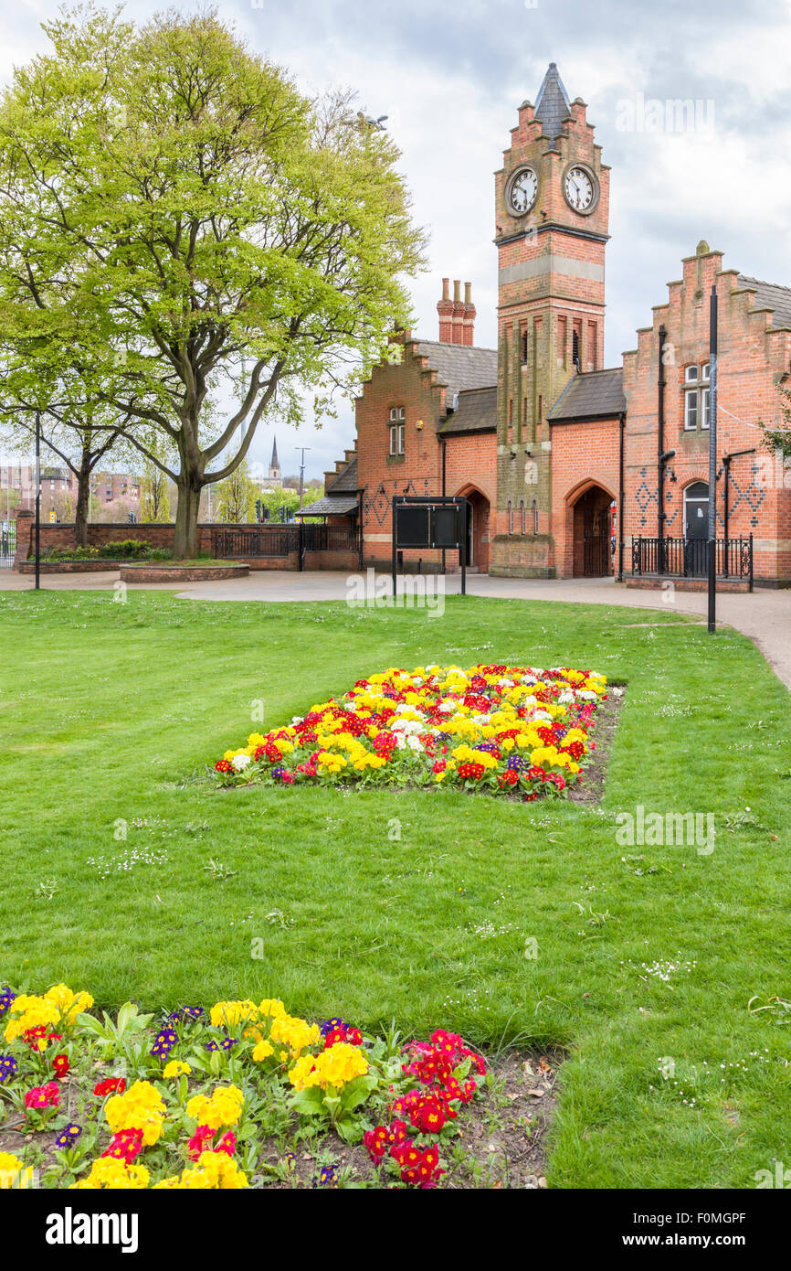 The clock tower and entrance to Walsall Arboretum, a Victorian public ...