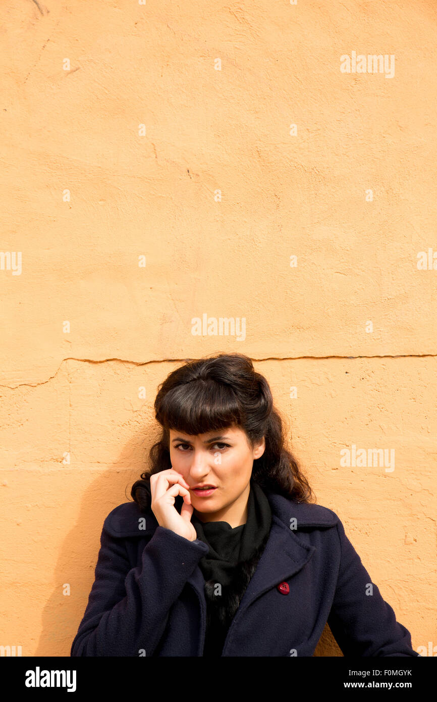 A retro styled girl showing fear Stock Photo - Alamy