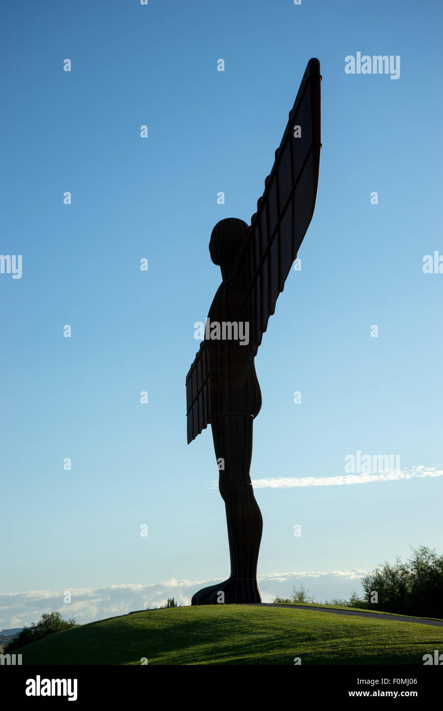 Angel of the North, Gateshead. The sky is blue. The Angel is in profile ...