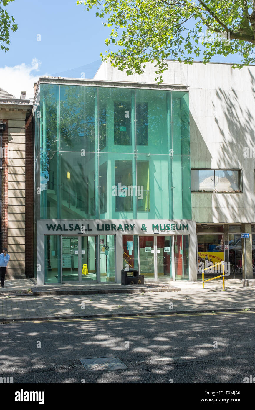 The modern entrance to Walsall Library and Museum in Walsall, West ...