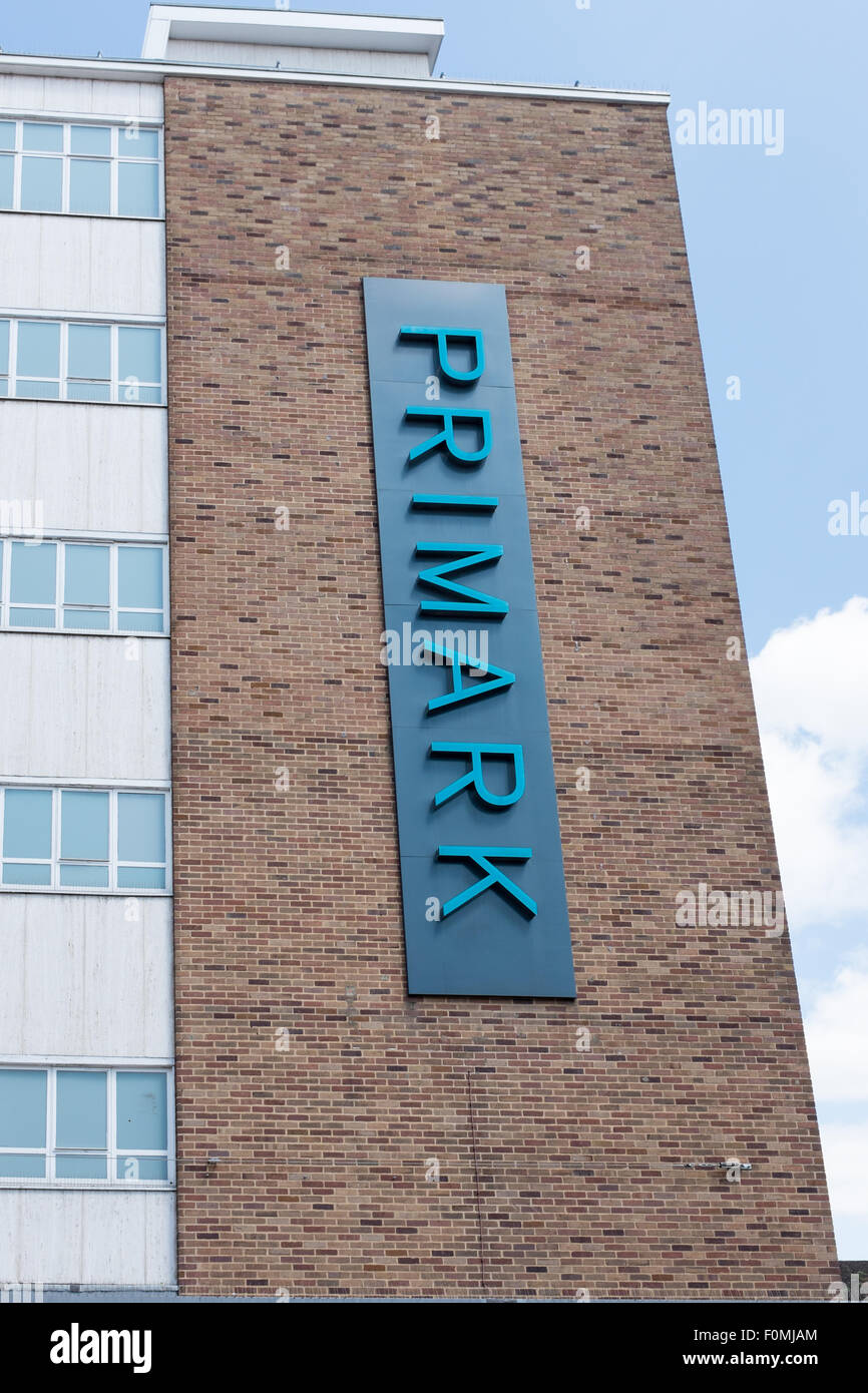Large vertical wall sign for Primark on side of building Stock Photo ...