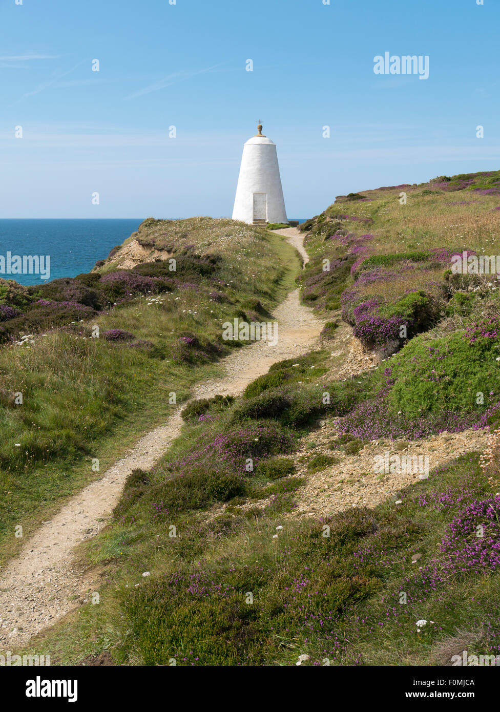 Narrow path to the Pepper pot day mark high above Portreath, Cornwall ...