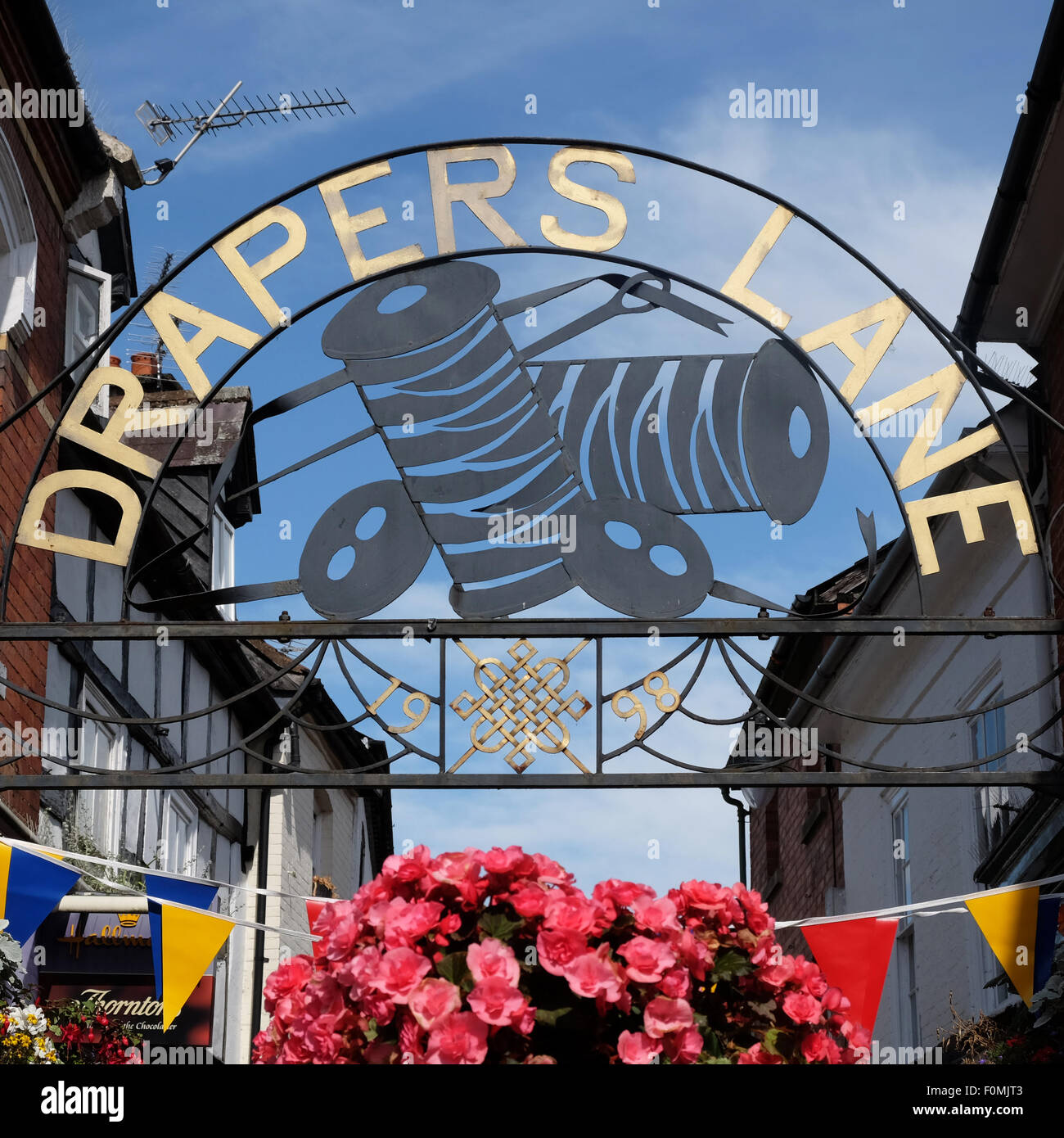 Leominster Herefordshire, street sign for Drapers Lane in the town ...