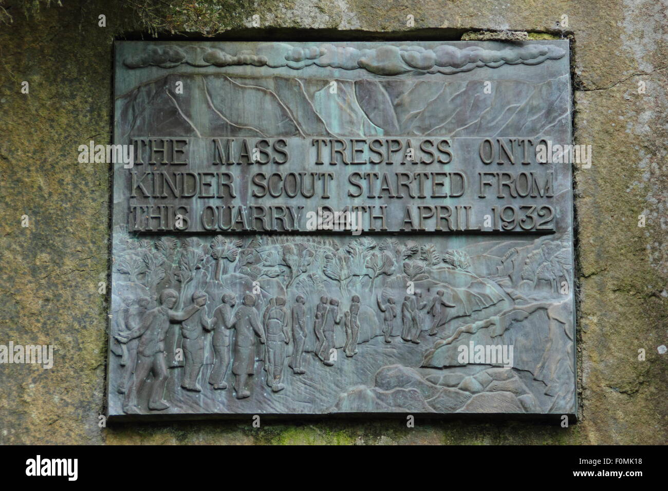 A plaque commemorating the mass trespass of kinder scout by walkers ...