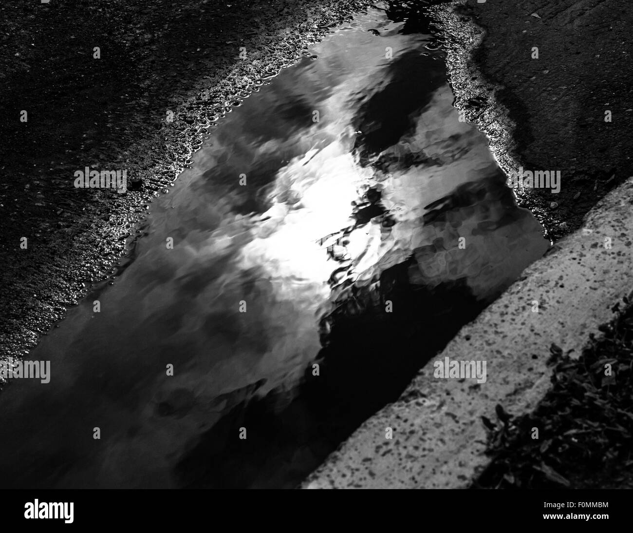 Sun reflection in a puddle of water after a rain storm Stock Photo - Alamy