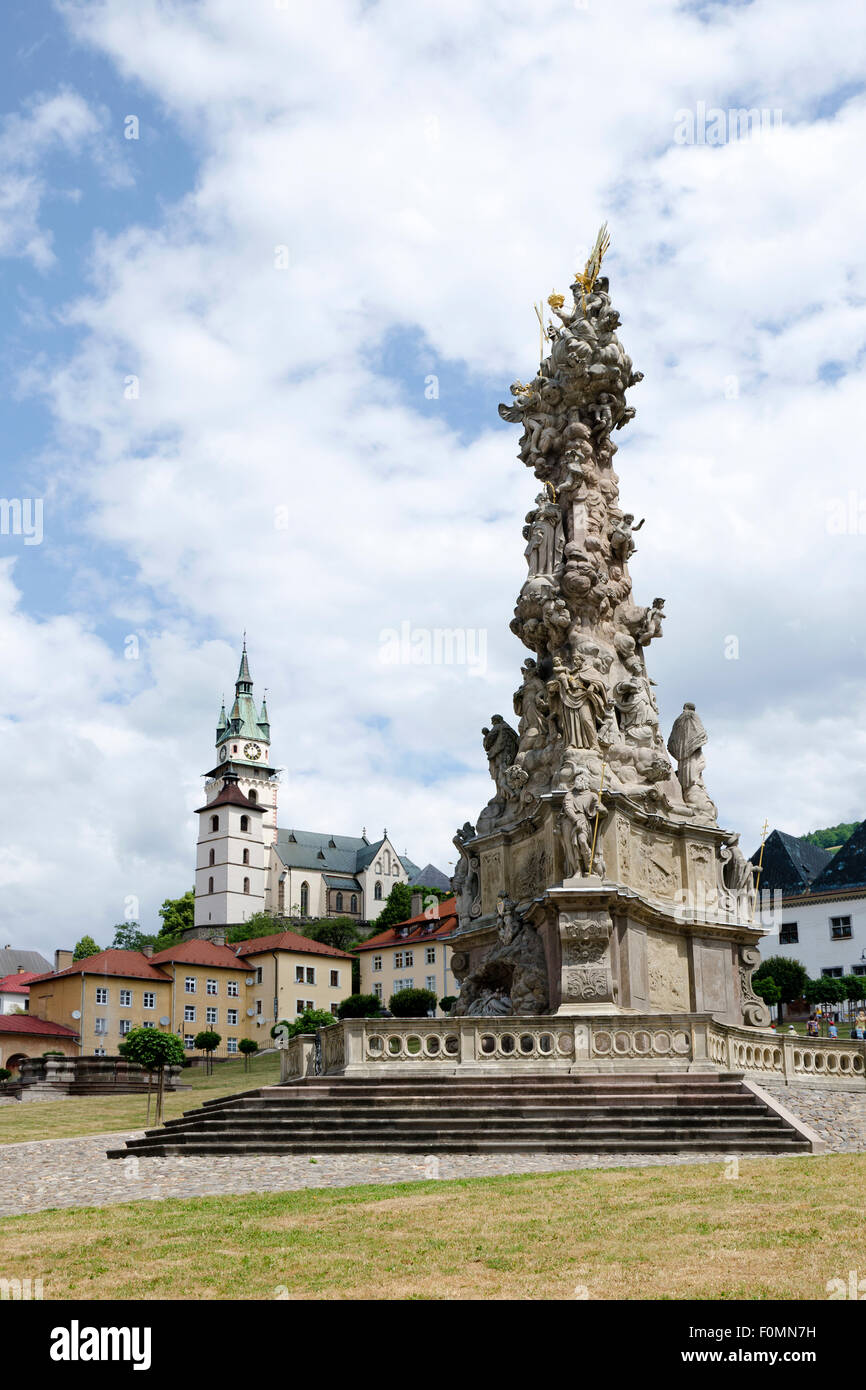 The baroque Holy Trinity plague column in central square of Kremnica ...