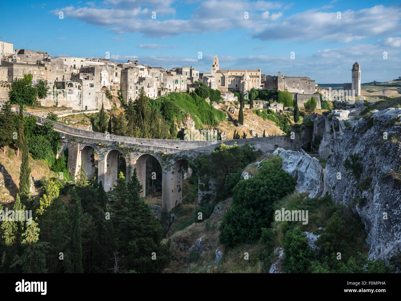 Looking across the gorge and rebuilt Roman bridge to the town of ...