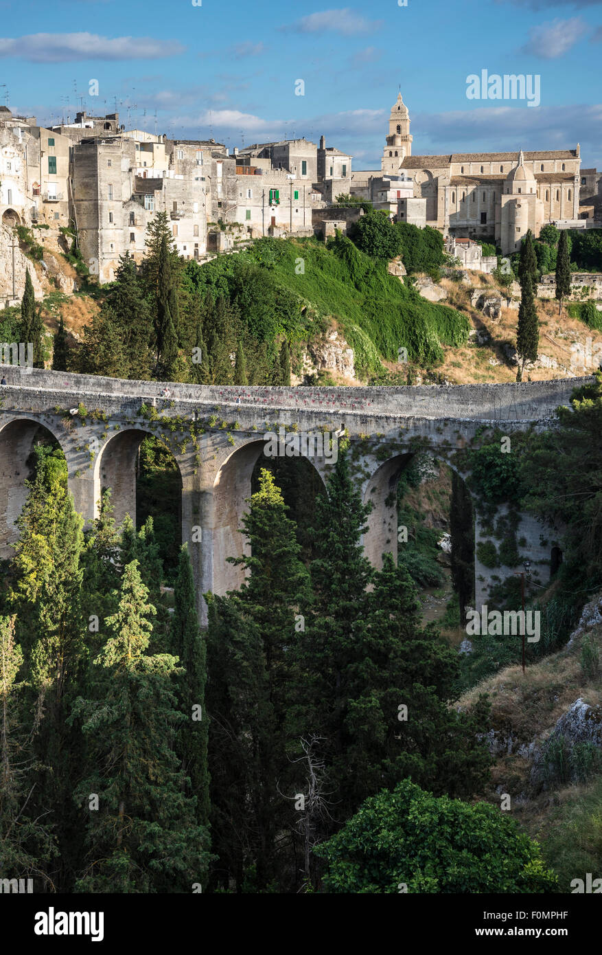 Looking across the gorge and rebuilt Roman bridge to the town of ...