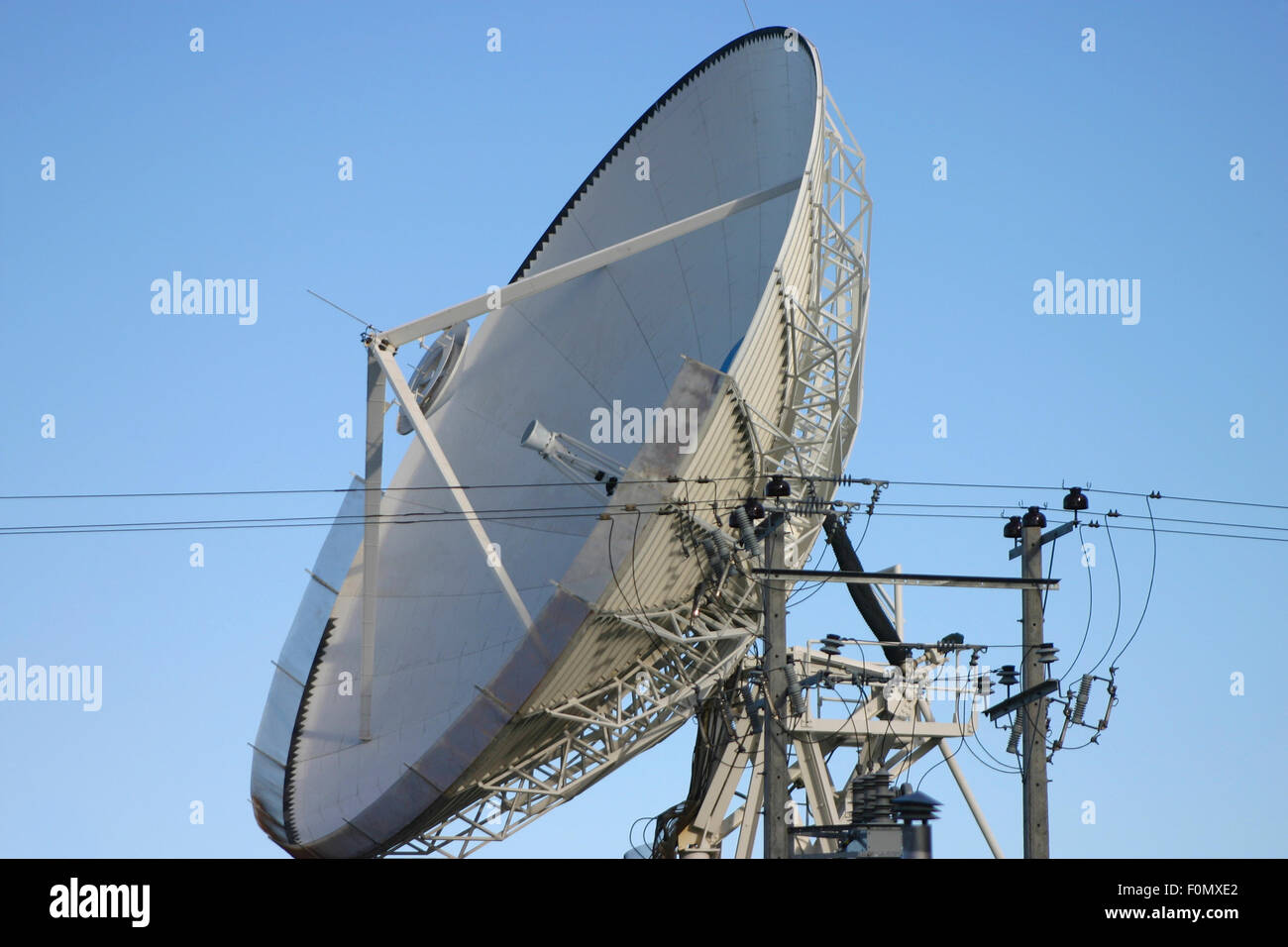 TV Broadcasting satellite Dish with cables and electric supply devices ...