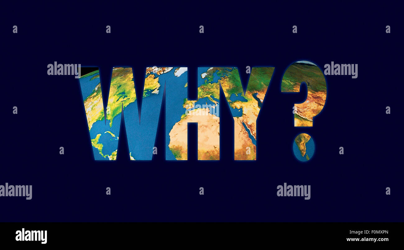 illustration of the word why with a chart of the world in the ...