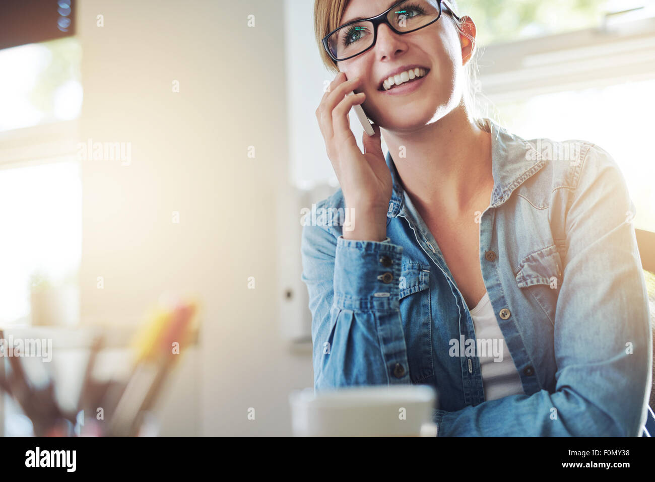 Close up Young Office Woman Talking to Someone on her Mobile Phone ...