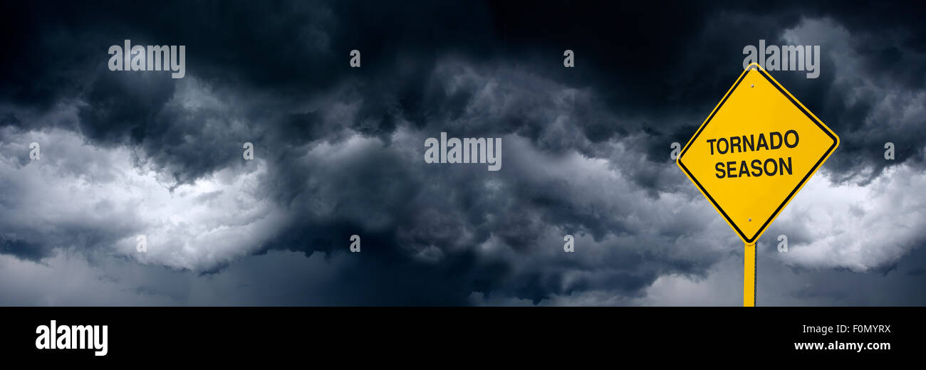 Tornado Season Road Sign in Front of Storm Clouds Stock Photo - Alamy