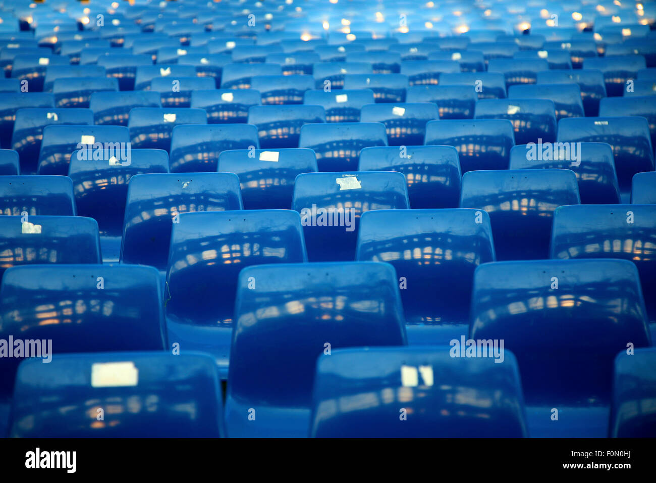 Empty blue seats in a concert hall in Croatia during a summer festival ...