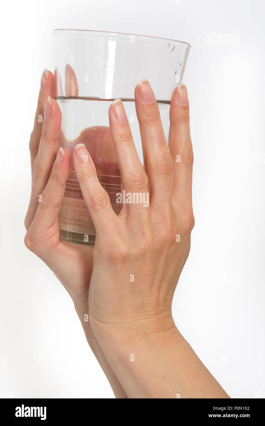 Woman hand with glass of water isolated on white background Stock Photo ...