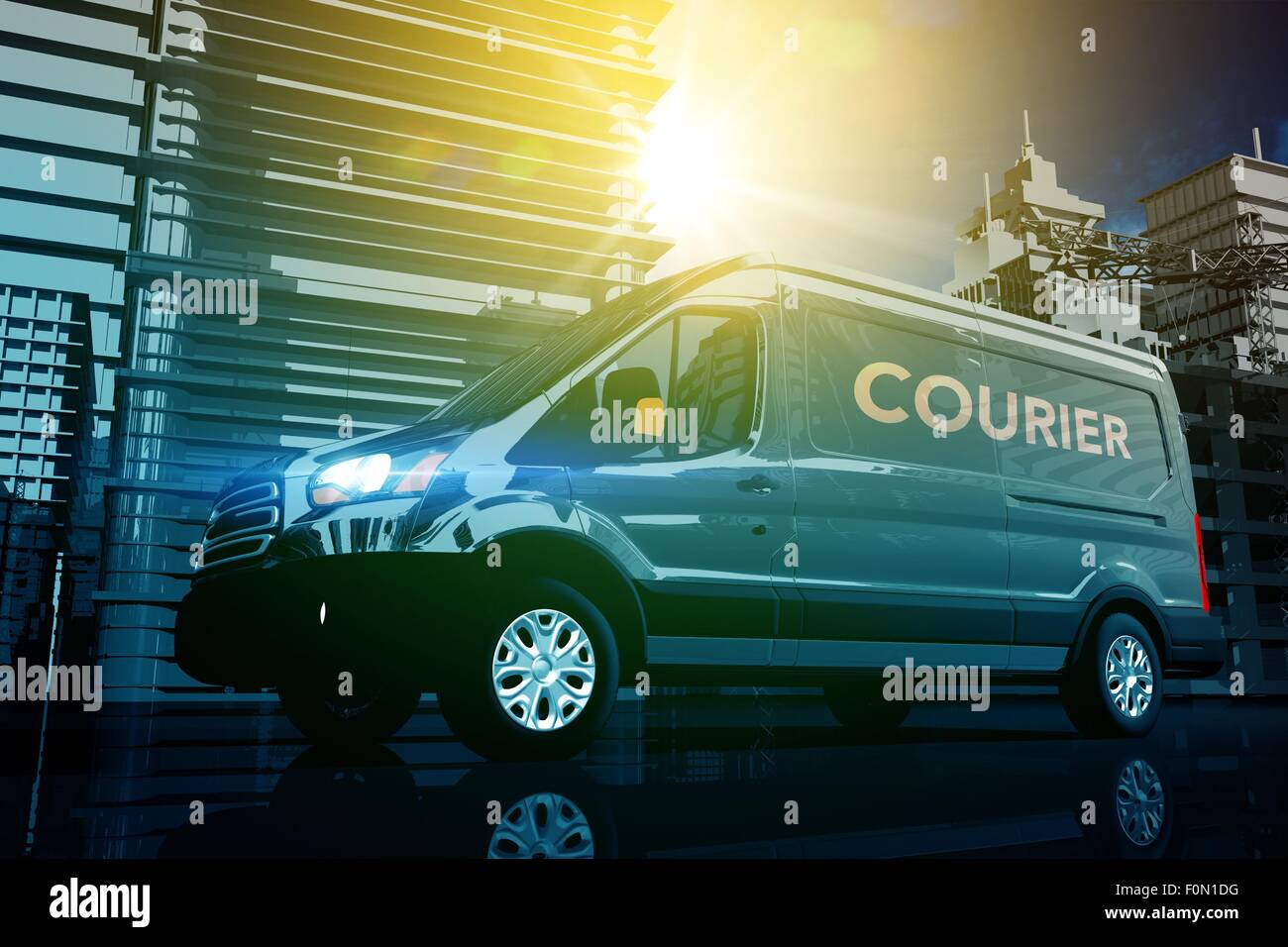 Courier Delivery in the Big City. Shipping 3D Concept Illustration ...