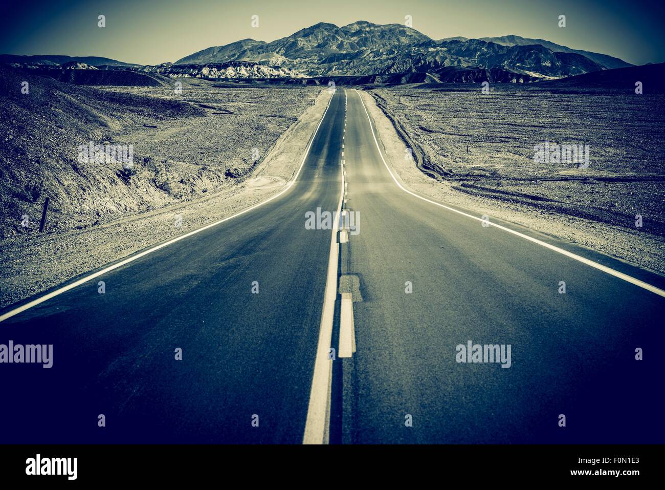 Desert Highway in Cool Blue Color Grading. Road Through Death Valley ...