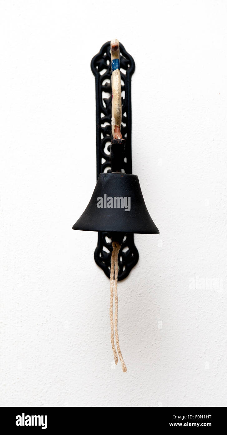 Old fashioned little bell vintage house decoration white background ...