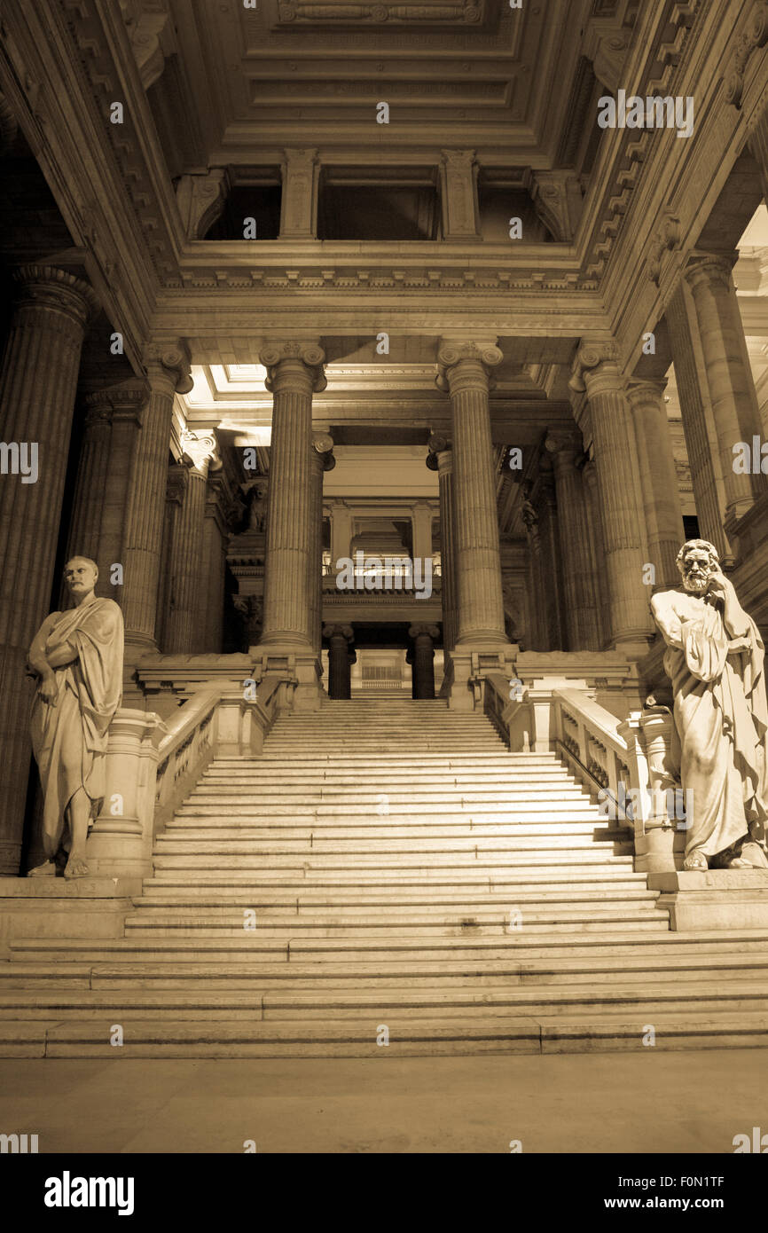 Palais de Justice, national courthouse in Brussels, Belgium. Sepia ...