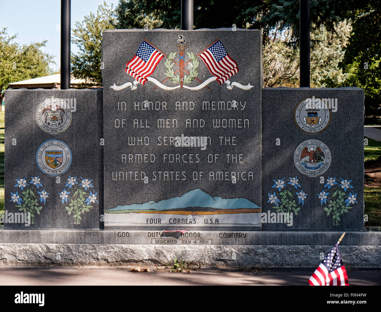 War memorial in the town of Four Corners at the confluence of Arizona ...
