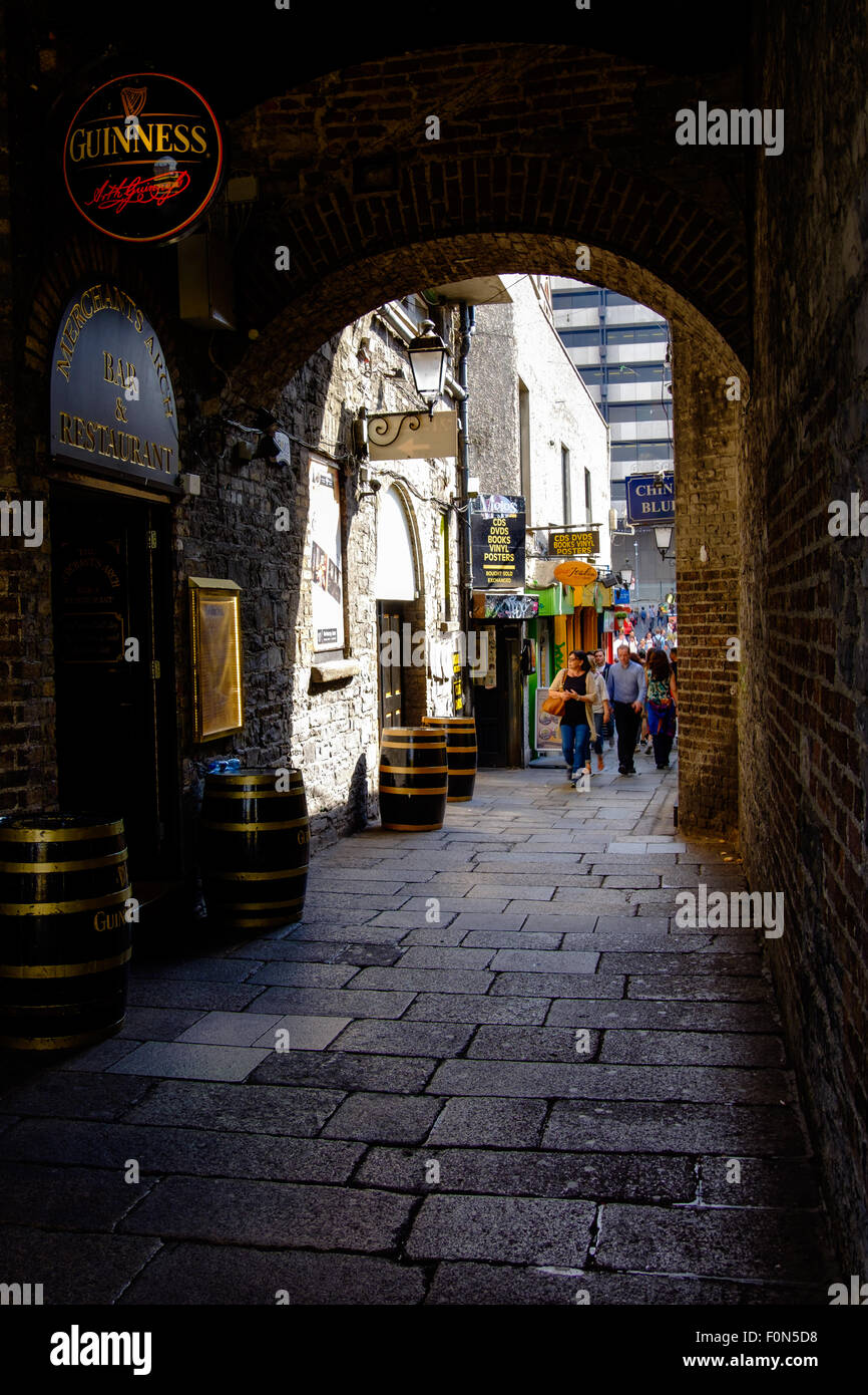 Dublin, Ireland. August 18, 2015. Merchants Arch pedestrian walkway ...