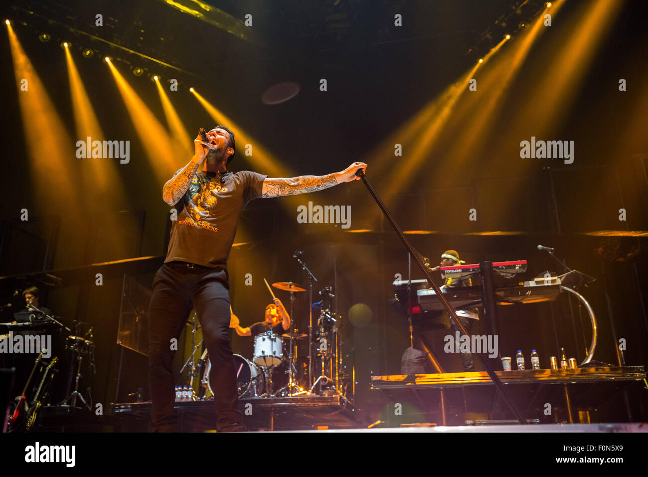 Maroon 5 performing live on stage at Meo Arena in Lisbon Featuring ...