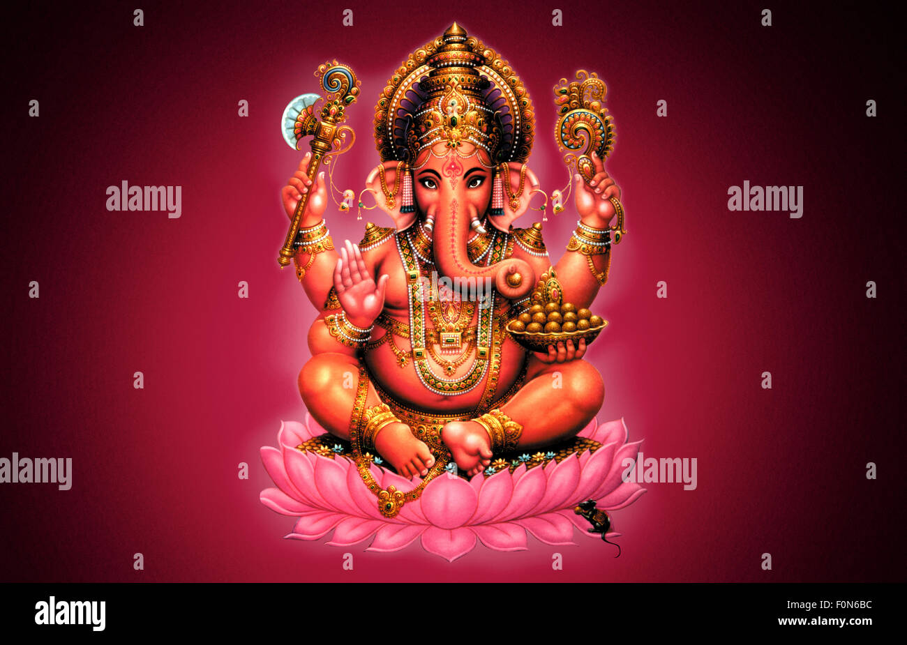 Illustration of Ganesh on red background - Indian God Stock Photo - Alamy