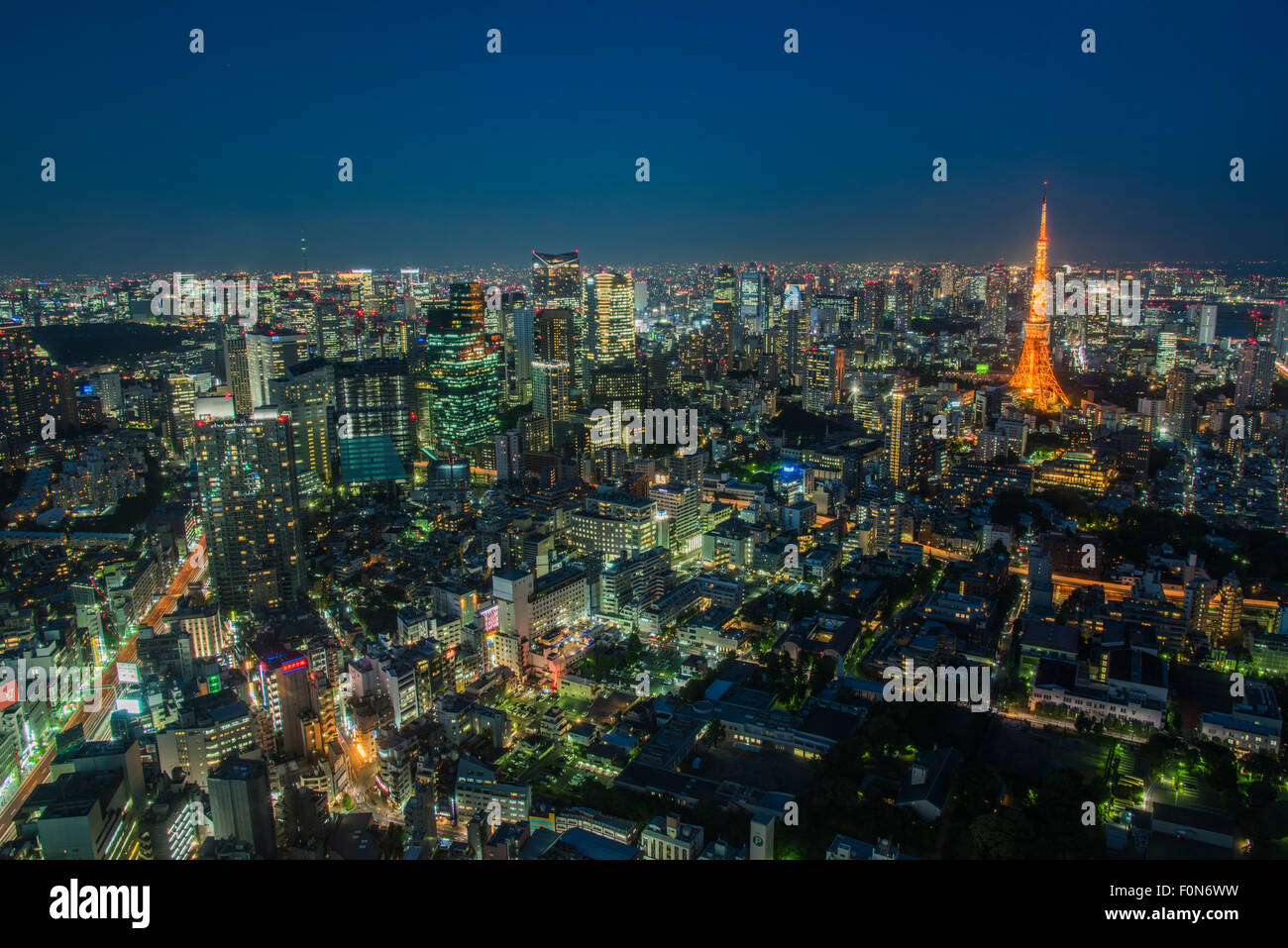 Tokyo Tower and Tokyo Skytree,view from Roppongi Hills observatory ...
