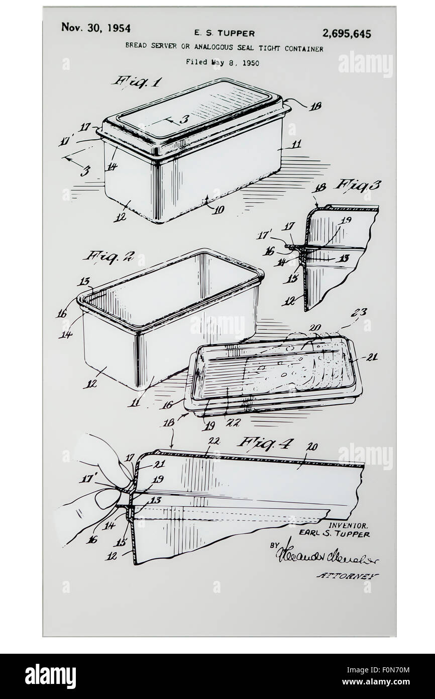 Original Tupperware US Patent image, circa 1954 - US Patent and ...